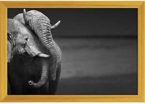 Elephants Interacting Paper Poster Golden Frame | Top Acrylic Glass ...