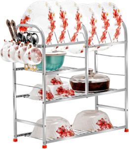 Akaya Creations Utensil Kitchen Rack Steel 4 Shelf Dish Rack in Square ...