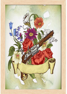 Gun & Flowers D1 Paper Poster Natural Brown Frame | Top Acrylic Glass ...