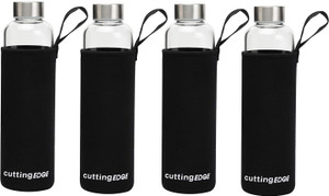 Cutting EDGE Borosilicate Round Glass Water Bottle with Black Portable ...