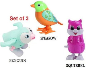 DhyeyCollection Key Operated Sparrow, Penguin & Squirrel Moving Wind Up ...
