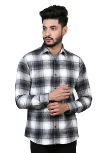 Indigo Plus Men Checkered Casual Black, Grey, White Shirt - Buy Indigo ...