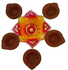 decocraft Combo Hand Made Diya Set Of 1 Large + 5 Small Diya ...