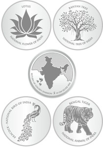 Sikkawala BIS Hallmarked 999 Silver National symbol set of 5 in 10 Gm ...