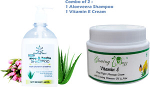 Glowing Buzz Combo Of Aloe & Herbs_Shampoo 440 ML And Vitamin E Massege ...