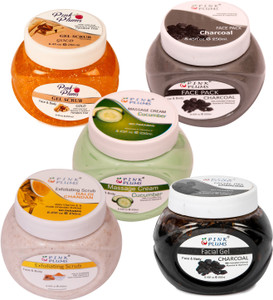 PINK PLUMS Glowing Dtan Gel Scrub, Charcoal Face Pack, Cucumber Massage ...