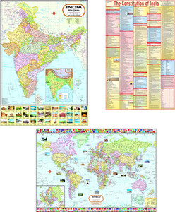 India Map, World Map & Constitution Chart Combo ( Pack of 3 ...