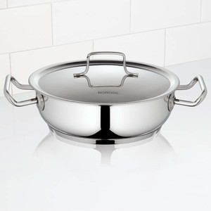 BOROSIL BOROSIL - STAINLESS STEEL FLAT KADHAI WITH LID, IMPACT BONDED ...