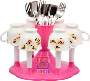 TDO PINK Stylish Plastic With Spoon Organizer GLASS STAND Plastic Glass ...