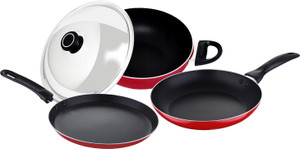 WELLBERG Essential Press Aluminium Cookware set With Steel Lid, Red ...