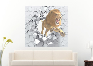 MADHUBAN DÉCOR 56 cm Lion Break Wall 3D Wall Sticker For Home ...