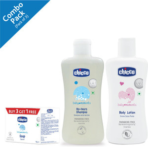 Chicco Baby Moments Soap, (Pack of 4, 75 g per pack) Shampoo 100 Ml and ...