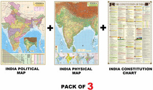 (Pack of 3) INDIA POLITICAL MAP, INDIA PHYSICAL MAP and CONSTITUTION OF ...