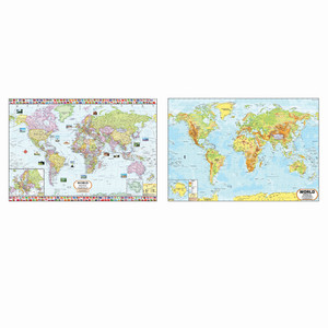 World Political Map & World Physical Map Combo ( Pack of 2 ) -LAMINATED ...