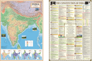 INDIA PHYSICAL MAP & CONSTITUTION OF INDIA CHART : PAPER PRINT : EACH ...