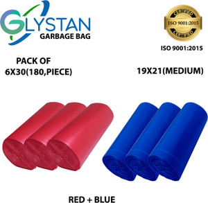 GLYSTAN Garbage bag 19x21 pack of 6x30(180,piece) RED,BLUE Medium 18 L ...