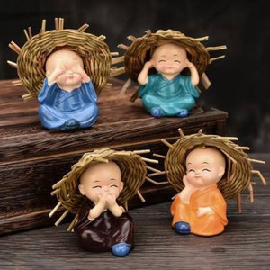Art N Soul Cute Small Kung Fu Creative Resin Little Monks Straw Hat for ...