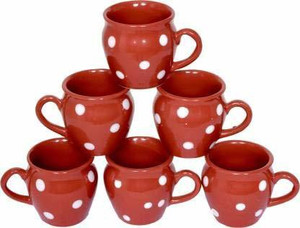 PRIDE STORE Pack of 6 Ceramic Brown Dot Tapri Microwave Safe Tea Cup ...