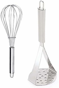 ANTRA Stainless Steel Whisk and Masher Set of 02 pcs(10 Inch Masher, 09 ...