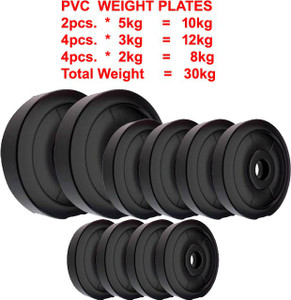 L'AVENIR 30 kg FITNESS 30Kg (2*5kg + 4*2kg + 4*3kg) PVC Weight Plates ...