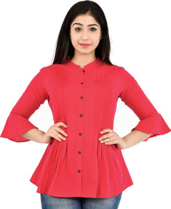 Mundiya Fashion Casual 3/4 Sleeve Solid Women Pink Top - Buy Mundiya ...