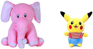 Mishka Toys Cute Sitting Pink Color Elephant & Colorful Pokemon Pikachu ...