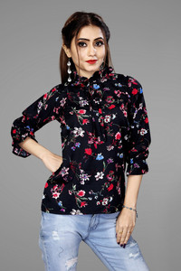 RATRIC Casual 3/4 Sleeve Printed Women Black Top - Buy RATRIC Casual 3/ ...