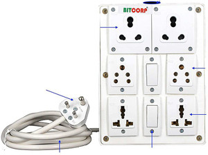 BITCORP Extension Board 6A 15A 16A 6 Socket 4 Switch 8 Meter 1.5 mm ...