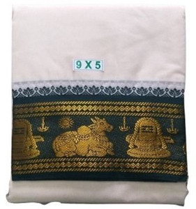 SRI THULAM GALLERY Sivan Nandhi border Cotton dhoti with towel / Dhoti ...