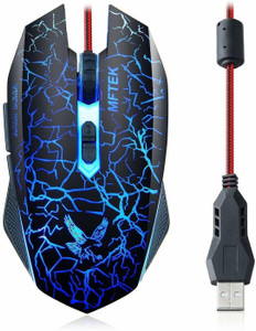 MFTEK Wired USB Gaming Mouse 800-1200-1600-2000 Adjustable DPI LED ...