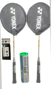 YONEX Mavis 300 ( Pack of 6) White Nylon Shuttle cock and GR 303 (pack ...