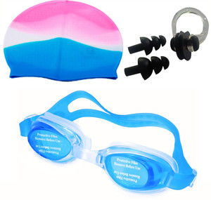 NOVICZ Swimming Goggle + Cap + Ear Nose Plug Combo - Swim Glass Head ...
