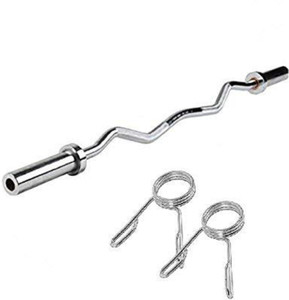 RIO PORT 4 Feet Olympic Professional Curl Barbell Rod with 2 Spring ...