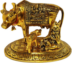 KridayKraft Prince Gold Oxidize Metal Good Luck Holy Cow With Calf ...