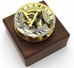 Ascent India Shiny Round Brass Sundial Compass in Wooden Box Vintage ...