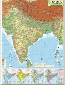 India Map Physical Chart Poster Size=28x40 Inches Paper Print - Maps ...