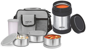 Flipkart.com | MILTON Gray Lunch Box & Flask 3 Containers Stainless ...