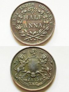 MALLICK COLLECTIONS 1835 East India Company Half Anna Coin Medieval ...