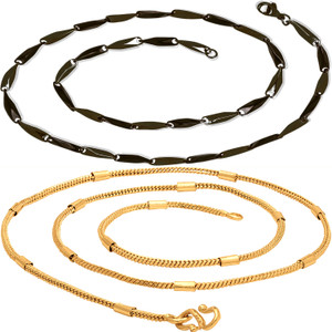 Fashion Frill Stylish Modern Golden Neck Chain Combos Pack of 2 Brass ...
