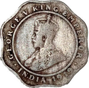 ANTIQUEWAY SCARCE 4 ANNAS 1919 GEORGE V CALCUTTA MINT BRITISH INDIA ...