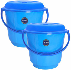 Morvi Plastic Bucket With Lid Combo, Set of 2, 18 Liters Buckets With ...