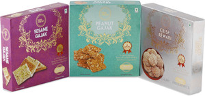 BMA FOODS Sesame Gajak/Peanut Gajak/Crisp Rewari Desi Ghee Combo Box ...