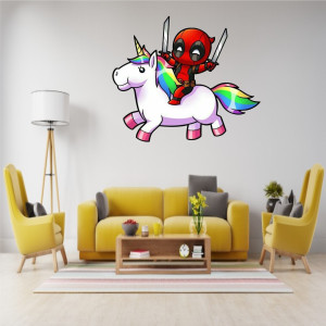 Sticker Hub 56 cm Cartoon Deadpool riding a unicorn Wall Sticker _AS617 ...
