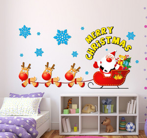 Dumdic 85 cm Merry Christmas Multicolor Small Vinyl Wallsticker (80 cm ...