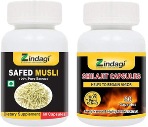 Zindagi Safed Musli Pure Capsules With Shilajit Capsules (Special Combo ...