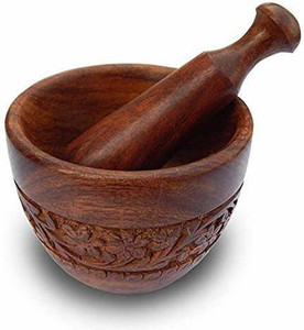Green Wood Handmade Wooden Sheesham Kharal with Musli,Medicine Grinder ...