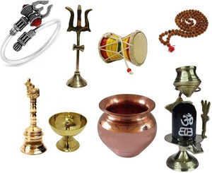 Adhvik Combo Of Small Size Round Stand Trishul, Damru,Copper kalash ...