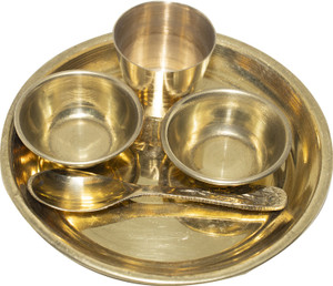 FULLY Brass Pooja Aarti Thali for Home Temple with 2 Katori 1 Glass and ...