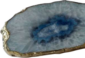savvesim Oval Blue Agate Stone Platter with Gold Edges Tray Serving ...