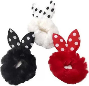 DEEGLO Girl's Fur & Lycra Rabbit Ear Printed Fluffy Fux Rubber Band ...